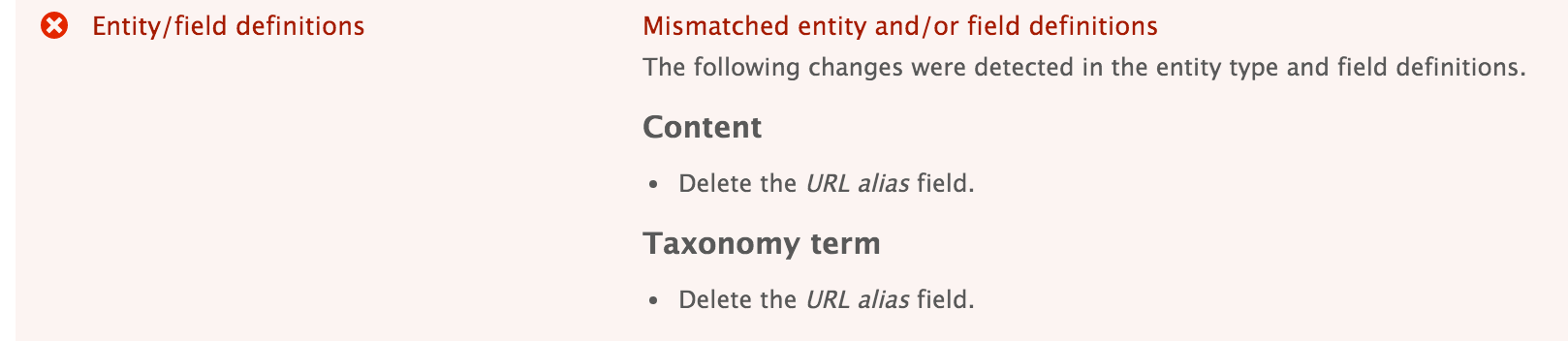 Mismatched entity and/or field definitions after upgrade from RC1 to RC2 [#2601762] | Drupal.org